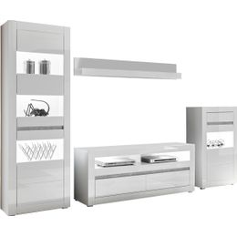 Wohnwand Home Affaire "Carat", wei&szlig; (wei&szlig;, wei&szlig; hochglanz), B:302cm, Kastenm&ouml;bel-Sets, Wohnwand, wird jeweils mit zwei Leisten angeliefert, 1 x grau, 1 x weiss