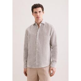 Leinenhemd Seidensticker "Schwarze Rose", Herren, Gr. M (40), normale &Auml;rmell&auml;ngen, gr&uuml;n, 100% Leinen, gestreift, regular fit, 2-Knopf-Manschette, Hemden, Regular 1/1 Kentkragen Gestreift