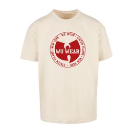 T-Shirt MisterTee "MisterTee Herren WU Wear Circle Logo Oversize Tee", Jungen, Gr. S, sand, 100% Baumwolle, bedruckt, oversize, Rundhals, Shirts T-Shirt