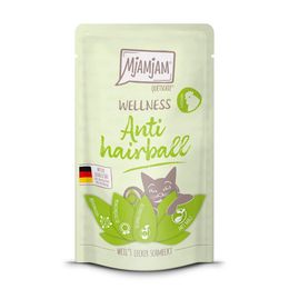 MjAMjAM Quetschie Wellness Anti Hairball Huhn Katzen-Nassfutter getreidefrei 12x125g
