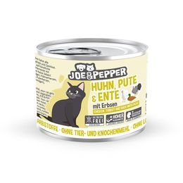 Joe & Pepper Cat Huhn, Pute & Ente mit Erbsen Katzen-Nassfutter ohne Getreide 6x200g