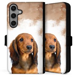 DeinDesign Galaxy S25+ Handy Klapph&uuml;lle Handyh&uuml;lle aus Kunst Leder schwarz Flip Case Pet Dachshund Dog Sideflip mit Lasche