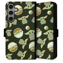 DeinDesign Galaxy S25+ Handy Klapph&uuml;lle Handyh&uuml;lle aus Kunst Leder schwarz Flip Case Official Licensed Product Star Wars Muster Baby Yoda Sideflip mit Lasche