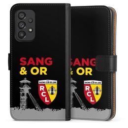 DeinDesign Galaxy A53 5G Handy Klapph&uuml;lle Handyh&uuml;lle aus Kunst Leder schwarz Flip Case Official Licensed Product Racing Club De Lens Rcl Sideflip mit langer 