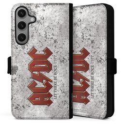 DeinDesign Galaxy S25+ Handy Klapph&uuml;lle Handyh&uuml;lle aus Kunst Leder schwarz Flip Case Merchandise Acdc Logo Sideflip mit Lasche