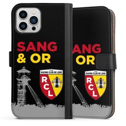 DeinDesign iPhone 13 Pro Max Handy Klapph&uuml;lle Handyh&uuml;lle aus Kunst Leder schwarz Flip Case Racing Club De Lens Official Licensed Product Rcl Sideflip mit langer 