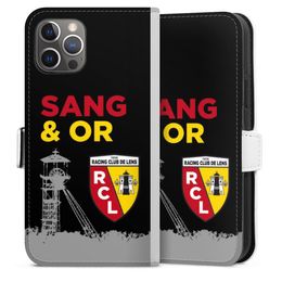 DeinDesign iPhone 12 Pro Handy Klapph&uuml;lle Handyh&uuml;lle aus Kunst Leder wei&szlig; Flip Case Racing Club De Lens Official Licensed Product Rcl Sideflip mit Lasche