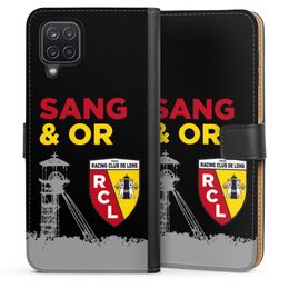DeinDesign Galaxy A12 Handy Klapph&uuml;lle Handyh&uuml;lle aus Kunst Leder schwarz Flip Case Racing Club De Lens Official Licensed Product Rcl Sideflip mit langer Lasche