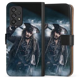 DeinDesign Galaxy A53 5G Handy Klapph&uuml;lle Handyh&uuml;lle aus Kunst Leder schwarz Flip Case Captain Jack Sparrow Fluch Der Karibik Official Licensed Product Sideflip 