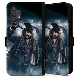 DeinDesign Galaxy A32 5G Handy Klapph&uuml;lle Handyh&uuml;lle aus Kunst Leder schwarz Flip Case Captain Jack Sparrow Official Licensed Product Fluch Der Karibik Sideflip 