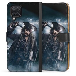 DeinDesign Galaxy A12 Handy Klapph&uuml;lle Handyh&uuml;lle aus Kunst Leder schwarz Flip Case Captain Jack Sparrow Official Licensed Product Fluch Der Karibik Sideflip mit
