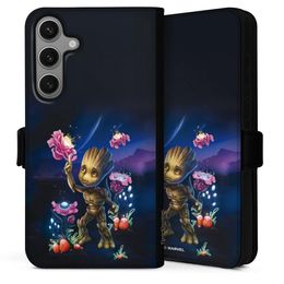 DeinDesign Galaxy S25+ Handy Klapph&uuml;lle Handyh&uuml;lle aus Kunst Leder schwarz Flip Case Baby Groot Marvel Guardians Of The Galaxy Sideflip mit Lasche