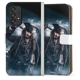 DeinDesign Galaxy A33 5G Handy Klapph&uuml;lle Handyh&uuml;lle aus Kunst Leder wei&szlig; Flip Case Captain Jack Sparrow Official Licensed Product Fluch Der Karibik Sideflip mit