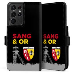 DeinDesign Galaxy S21 Ultra 5G Handy Klapph&uuml;lle Handyh&uuml;lle aus Kunst Leder schwarz Flip Case Racing Club De Lens Official Licensed Product Rcl Sideflip mit 