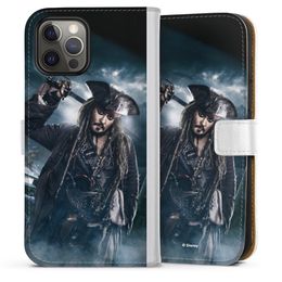 DeinDesign iPhone 12 Pro Max Handy Klapph&uuml;lle Handyh&uuml;lle aus Kunst Leder wei&szlig; Flip Case Fluch Der Karibik Captain Jack Sparrow Official Licensed Product Sideflip