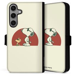 DeinDesign Galaxy S25+ Handy Klapph&uuml;lle Handyh&uuml;lle aus Kunst Leder schwarz Flip Case Snoopy Official Licensed Product Kindheit Sideflip mit Lasche