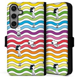 DeinDesign Galaxy S25+ Handy Klapph&uuml;lle Handyh&uuml;lle aus Kunst Leder schwarz Flip Case Snoopy Muster Peanuts Sideflip mit Lasche