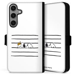 DeinDesign Galaxy S25+ Handy Klapph&uuml;lle Handyh&uuml;lle aus Kunst Leder schwarz Flip Case Snoopy Dog Peanuts Sideflip mit Lasche