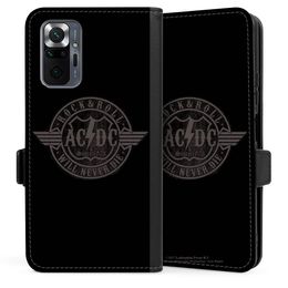 DeinDesign Xiaomi Redmi Note 10 Pro Handy Klapph&uuml;lle Handyh&uuml;lle aus Kunst Leder schwarz Flip Case Rock Acdc Merchandise Sideflip mit langer Lasche