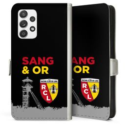 DeinDesign Galaxy A52s 5G Handy Klapph&uuml;lle Handyh&uuml;lle aus Kunst Leder wei&szlig; Flip Case Racing Club De Lens Official Licensed Product Rcl Sideflip mit Lasche