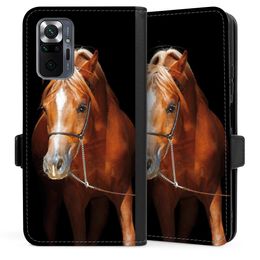 DeinDesign Xiaomi Redmi Note 10 Pro Handy Klapph&uuml;lle Handyh&uuml;lle aus Kunst Leder schwarz Flip Case Horse Mare Hobby Sideflip mit langer Lasche