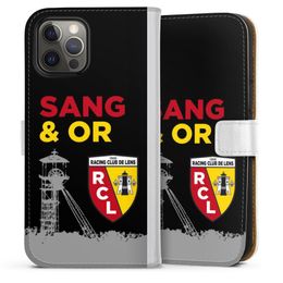DeinDesign iPhone 12 Pro Max Handy Klapph&uuml;lle Handyh&uuml;lle aus Kunst Leder wei&szlig; Flip Case Racing Club De Lens Official Licensed Product Rcl Sideflip mit Lasche