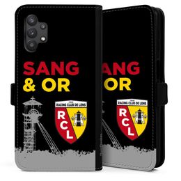 DeinDesign Galaxy A32 5G Handy Klapph&uuml;lle Handyh&uuml;lle aus Kunst Leder schwarz Flip Case Racing Club De Lens Rcl Official Licensed Product Sideflip mit langer 