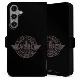 DeinDesign Galaxy S25+ Handy Klapph&uuml;lle Handyh&uuml;lle aus Kunst Leder schwarz Flip Case Rock Acdc Merchandise Sideflip mit Lasche