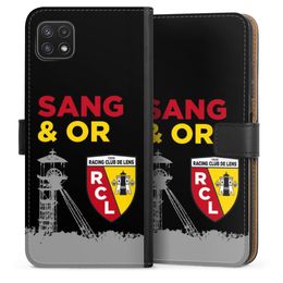 DeinDesign Galaxy A22 5G Handy Klapph&uuml;lle Handyh&uuml;lle aus Kunst Leder schwarz Flip Case Racing Club De Lens Rcl Official Licensed Product Sideflip mit langer 