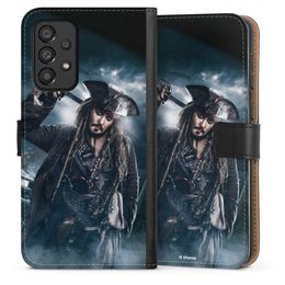DeinDesign Galaxy A33 5G Handy Klapph&uuml;lle Handyh&uuml;lle aus Kunst Leder schwarz Flip Case Captain Jack Sparrow Official Licensed Product Fluch Der Karibik Sideflip 
