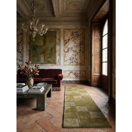 Teppich-L&auml;ufer Hoch-Tief DEBEN Schachbrett Wolle 60x230 cm Erdt&ouml;ne-Gr&uuml;n Flurl&auml;ufer K&uuml;chenl&auml;ufer skandinavisch zeitlos modern KADIMA DESIGN
