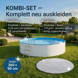 KOMBI-SET: Poolfolie Adriablau 0,25 mm 360 x 90 cm Rundbecken &uuml;berlappend + Poolvlies Rundbecken Basic 360 cm
