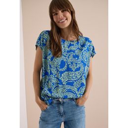 Kurzarmbluse Cecil, Damen, Gr. M (40), surf blau, Stoff, 100% Viskose, gemustert, klassisch normal, Rundhals, normaler Saum, Blusen, in Blusen-Optik