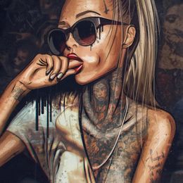 Leinwandbild AFFENGEILEBILDER "Sexy Tattoo Girl auf Keilrahmen gespannt", farbe bild(er): braun,beige,schwarz,rot,blond, B:90cm H:90cm T:2cm, Leinen, Bilder, Leinwandbild, Kunstdruck Wandbild Bild in verschiedenen Formaten