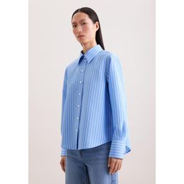 Hemdbluse Seidensticker, Damen, Gr. XL (42), blau, 79% Viskose, 21% Polyester, gestreift, regular fit, ohne Ausschnitt, Blusen Hemdbluse, 1/1 Kragen Gestreift