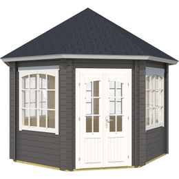 Pavillon Lasita Maja "Jamaica", grau (carbongrau, naturbelassen), B/H/T: 389,4cm x 3.454cm x 389,4cm, Pavillons, BxT: 389,4x389,4 cm, Fichtenholz