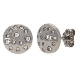 Paar Ohrstecker TITANIA "Titanohrstecker", grau (titanfarben), Ohrringe, Damen, Titan, mit Zirkonia