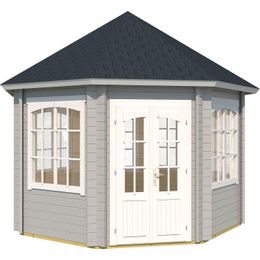 Pavillon Lasita Maja "Jamaica", grau (lichtgrau, naturbelassen), B/H/T: 389,4cm x 3.454cm x 389,4cm, Pavillons, BxT: 389,4x389,4 cm, Fichtenholz