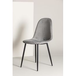 Esszimmerstuhl VENTURE HOME "Polar, 2er-Set Esszimmerst&uuml;hle in Beige-Samt, 150 kg belastbar", schwarz, grau, grau, B:46cm H:88cm T:53cm, St&uuml;hle, Esszimmerstuhl, Polsterstuhl, Samt-Bezug, Metallbeine, abgerundet, modern
