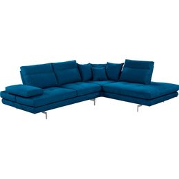 Ecksofa Calia italia "Toby Wing, B/T: 288/232 cm, Designsofa mit hohem Sitzkomfort, L-Form", blau (ottanio mario), B:288cm H:90cm T:232cm, Mikrofaser mit Nubuk Optik (100% Polyester), Sofas, Ecksofa, Sitztiefenverstell.,wahlw. mit Kissen-Set, F&uuml;&szlig;e chrom gl&auml;nzend