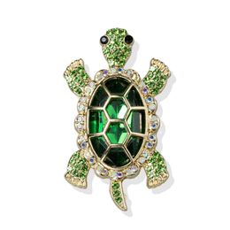 Brosche "Schmuck Geschenk Kupfer Ansteckschmuck Schildkr&ouml;te", gelbgoldfarben, hellgr&uuml;n, dunkelgr&uuml;n, kristallwei&szlig;, schwarz, hellgr&uuml;n, dunkelgr&uuml;n, kristallwei&szlig;, schwarz, ANISTON JEWELRY & WATCHES, Broschen, Damen, Kupfer, Brosche