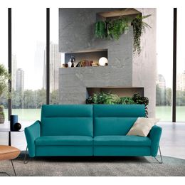 2-Sitzer Egoitaliano "Gaia, modern, elegant und super komfortabel mit hoher R&uuml;ckenlehne", blau (teal), B:220cm H:96cm T:93cm, Sofas, erstklassiger Sitzkomfort, Inkl. 2 Relaxfunktionen, mit Designfu&szlig;