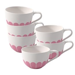 Villeroy & Boch Tasse VILLEROY & BOCH "Cappuccinotassen Fleur Couleur 300 ml 6er Set", pink (cassis), B:11cm H:7cm &Oslash;:11cm, Porzellan, Trinkgef&auml;&szlig;e, Tasse, Sp&uuml;lmaschinenfest, Mikrowellensicher