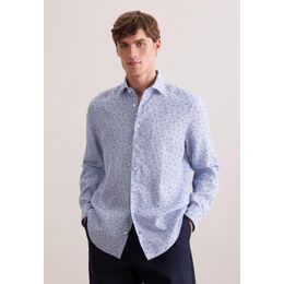 Leinenhemd Seidensticker "Schwarze Rose", Herren, Gr. L (42), normale &Auml;rmell&auml;ngen, hellblau, 100% Leinen, bedruckt, regular fit, 2-Knopf-Manschette, Hemden, Regular 1/1 Kentkragen Druck