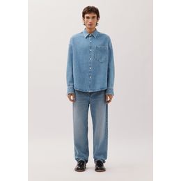 Businesshemd STUDIO SEIDENSTICKER, Herren, Gr. L (41-42), normale &Auml;rmell&auml;ngen, blau, 100% Baumwolle, unifarben, oversize, 2-Knopf-Manschette, Hemden, Oversized 1/1 Kentkragen Denim