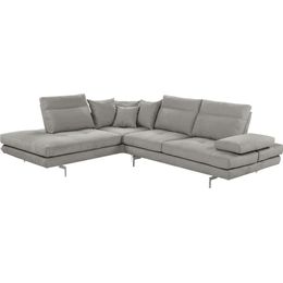 Ecksofa Calia italia "Toby Wing, B/T: 288/232 cm, Designsofa mit hohem Sitzkomfort, L-Form", grau (grigio mario), B:288cm H:90cm T:232cm, Mikrofaser mit Nubuk Optik (100% Polyester), Sofas, Ecksofa, Sitztiefenverstell.,wahlw. mit Kissen-Set, F&uuml;&szlig;e chrom gl&auml;nzend
