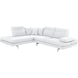 Ecksofa Calia italia "Toby Wing, B/T: 288/232 cm, Designsofa mit hohem Sitzkomfort, L-Form", wei&szlig; (bianco puro bull), B:288cm H:90cm T:232cm, Leder BULL (100% Leder), Sofas, Ecksofa, Sitztiefenverstell.,wahlw. mit Kissen-Set, F&uuml;&szlig;e chrom gl&auml;nzend