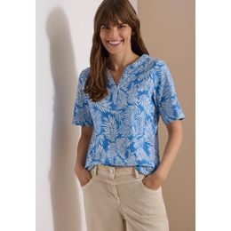 T-Shirt Cecil, Damen, Gr. XL (44), ethereal blau, Web, 100% Baumwolle, gemustert, comfort fit normal, Rundhals, normaler Saum, Shirts T-Shirt, mit geschlitztem Rundhalsausschnitt