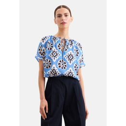Klassische Bluse Seidensticker, Damen, Gr. XS (34), blau, 100% Viskose, gemustert, regular fit, Rundhals, Blusen Bluse, Tunika Druck