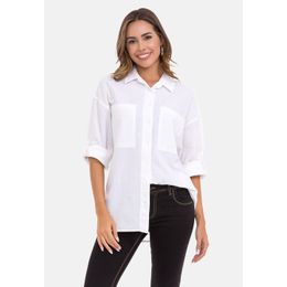 Cipo & Baxx Hemdbluse CIPO & BAXX "WH125", Damen, Gr. XL, wei&szlig;, 70% Baumwolle, 30% Leinen, unifarben, relaxed fit normal, 1-Knopf-Manschette, Blusen Hemdbluse
